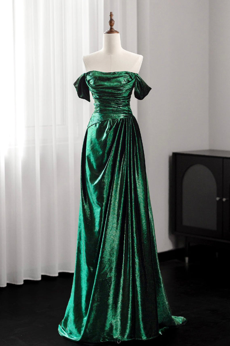 Pretty Floor Length Green Prom Dress, Off the Shoulder Evening Party D ...