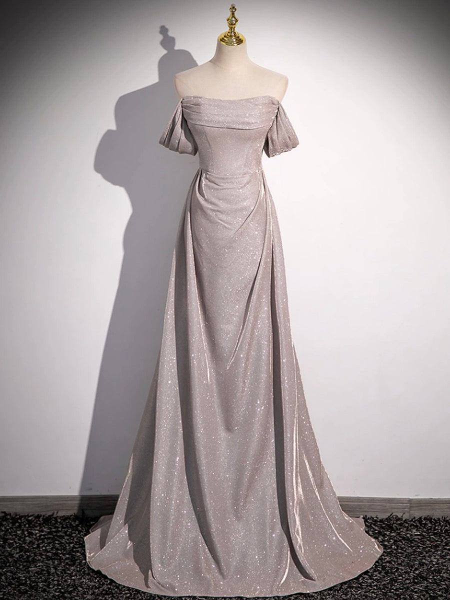 Simple Sequins Ruffle Long Evening Dresses, Off the Shoulder Formal Pa ...